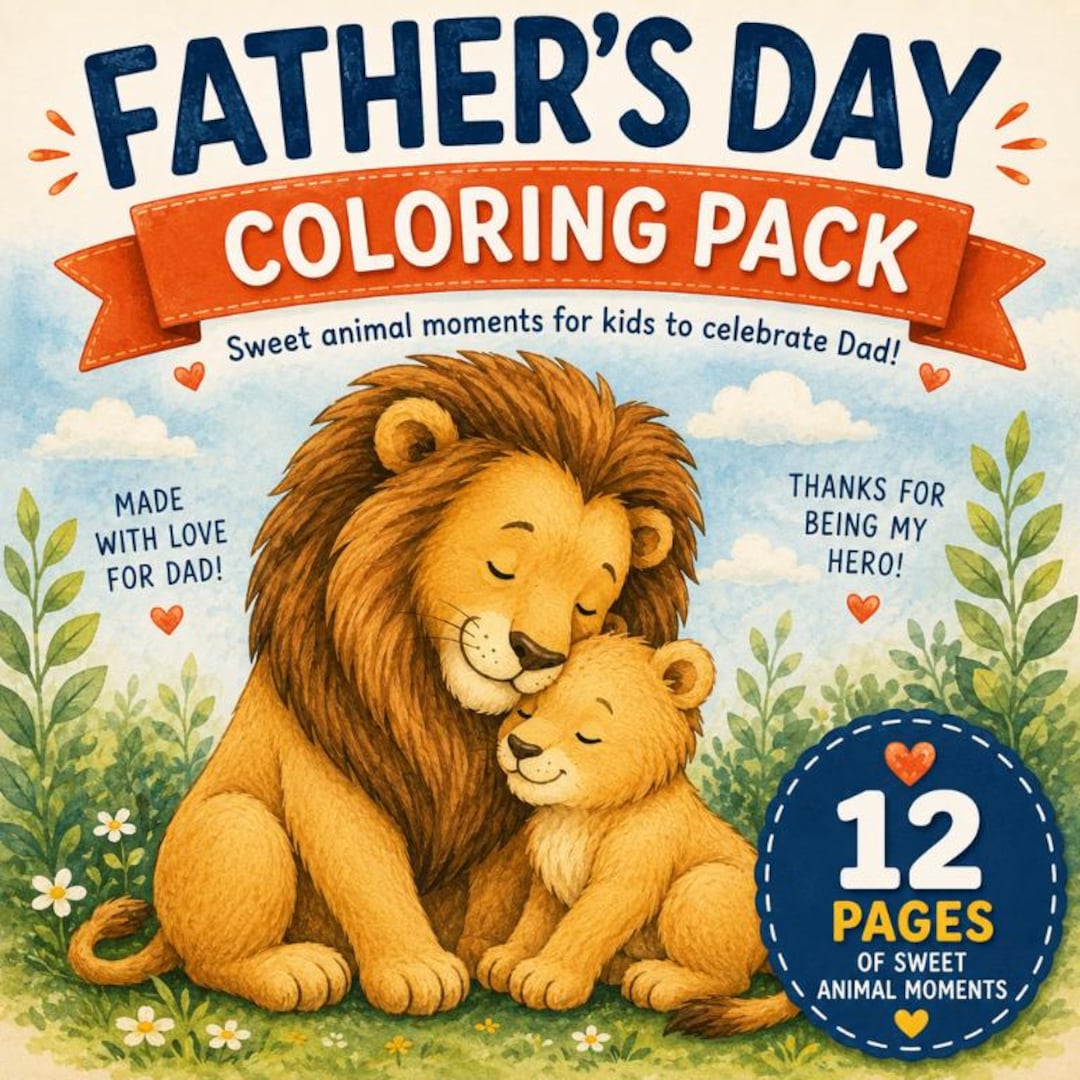 Father's Day Coloring Pages for Kids, Printable Gift for Dad, 12 ...