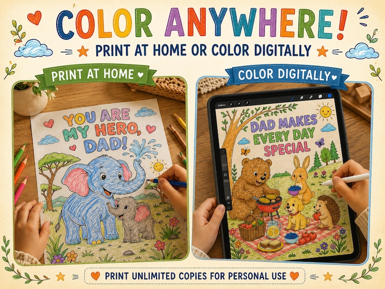 Father's Day Coloring Pages for Kids, Printable Gift for Dad, 12 ...