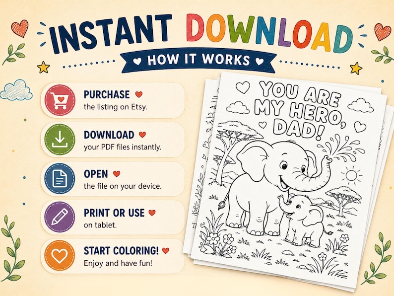 Father's Day Coloring Pages for Kids, Printable Gift for Dad, 12 ...