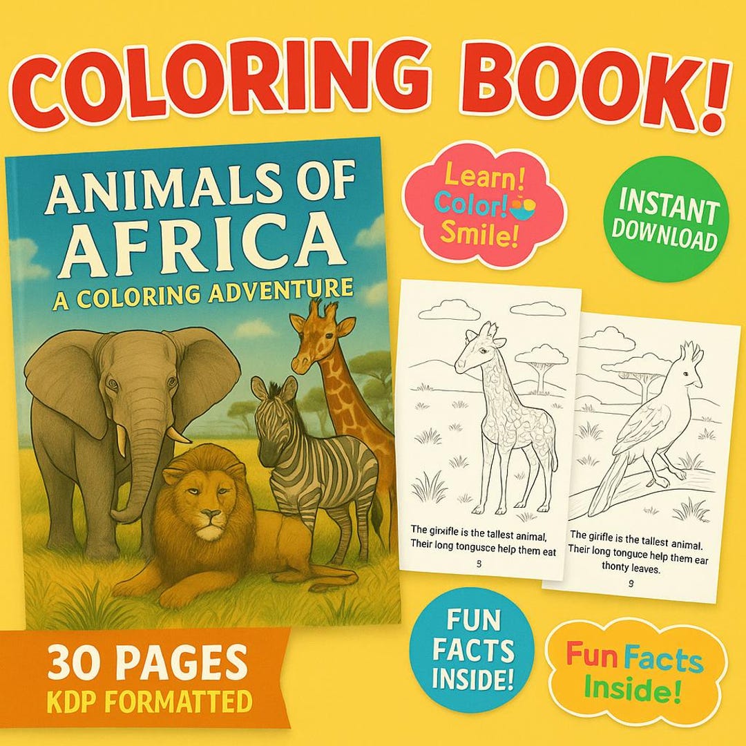 Animals of Africa - Printable Coloring Book for Kids | 30 Pages ...