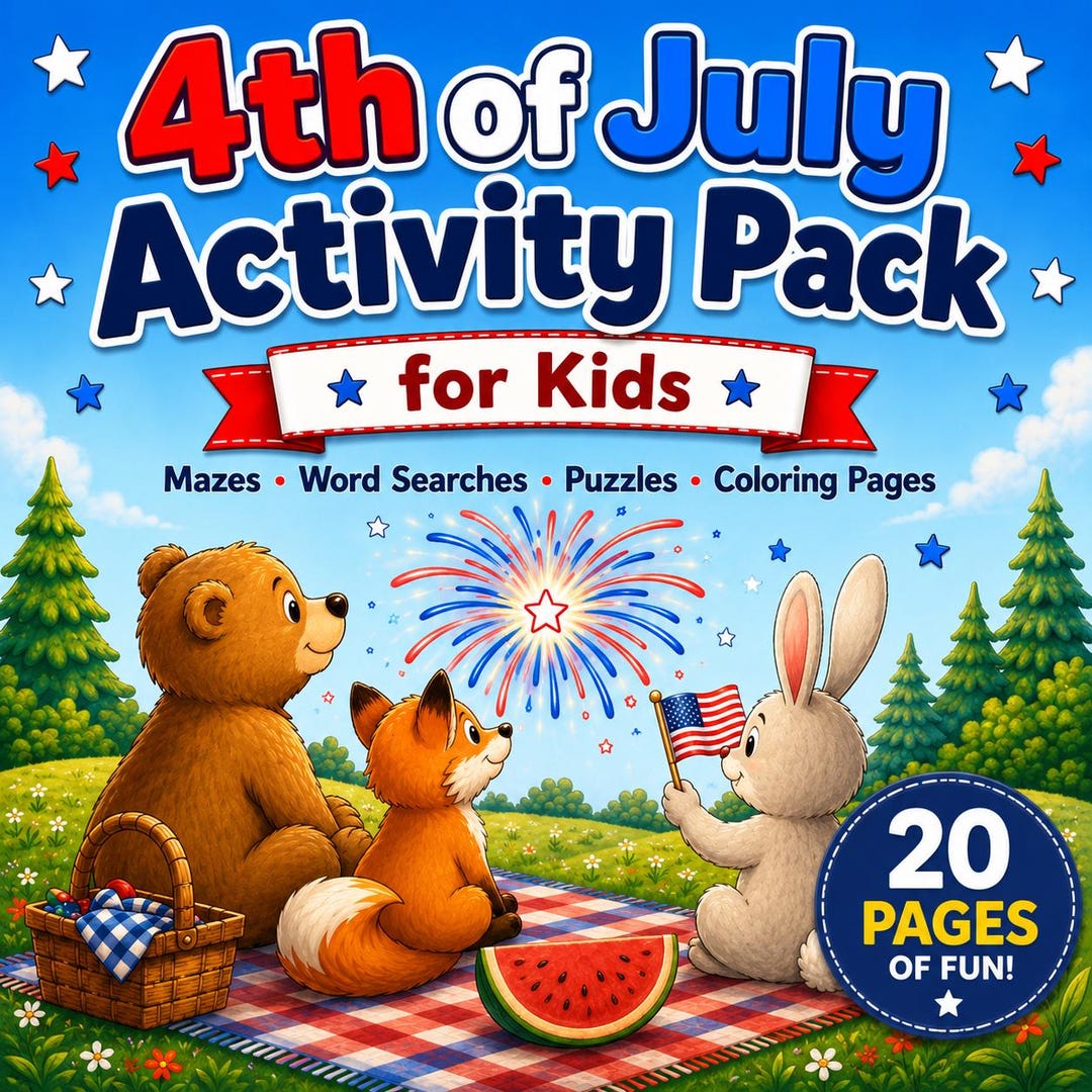 4th of July Activity Book for Kids | Woodland Animals, Mazes, Coloring ...