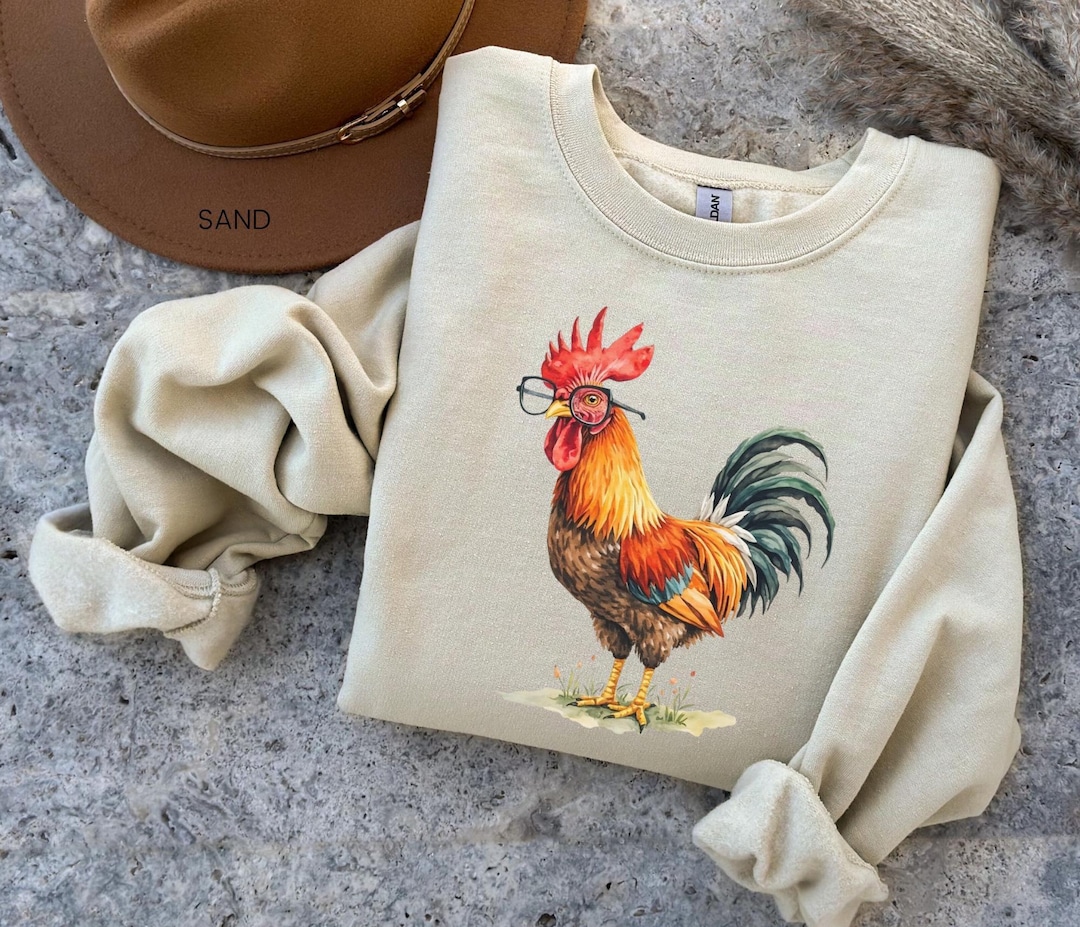Watercolor Rooster Wearing Glasses Sweatshirt Farmer Market Top Farm ...