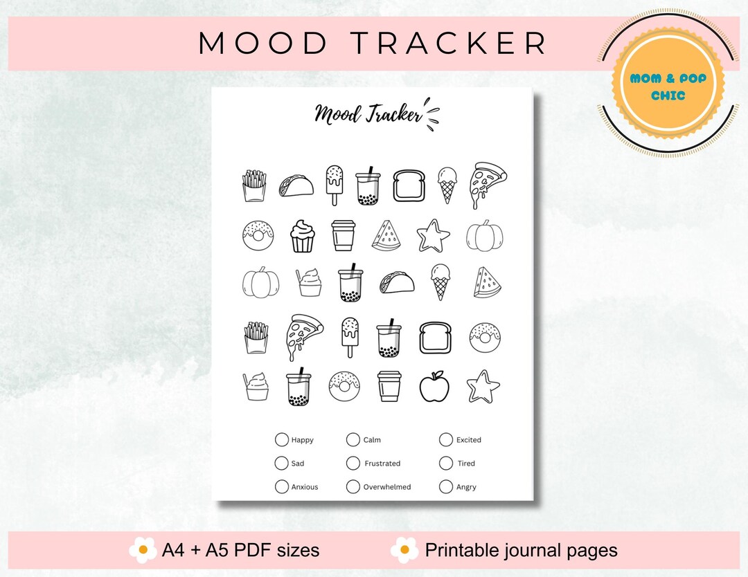 Kawaii Food Mood Tracker | Cute Printable Journal Page for Teens | 31 ...