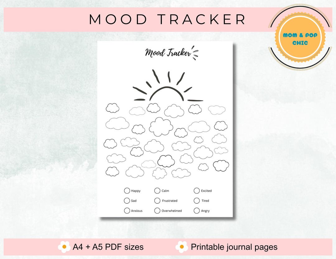 Sun & Clouds Mood Tracker | Printable Self Care Journal Page | Daily ...