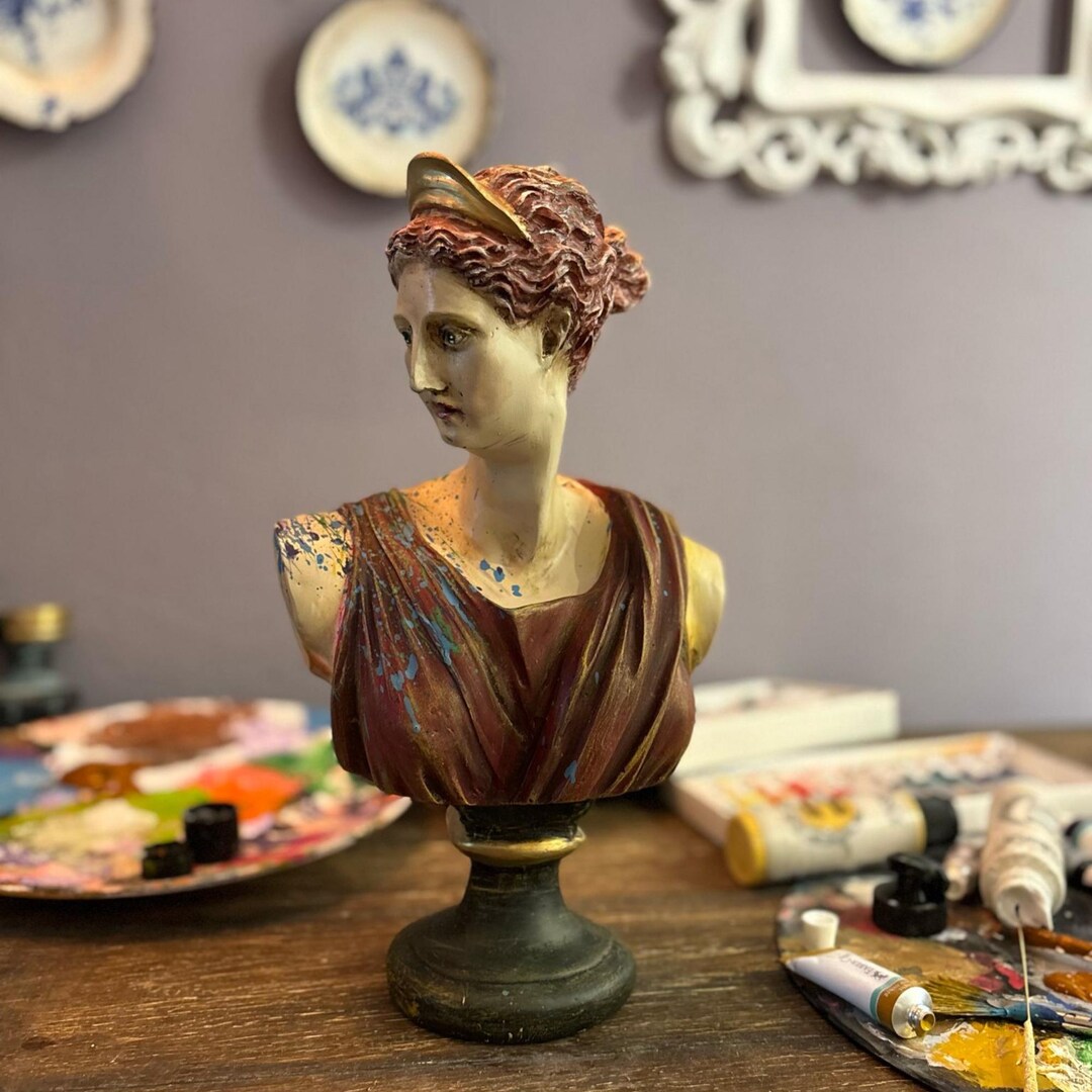 Handmade Artemis Bust – Pop Art Style Painted Goddess Sculpture | Clay ...