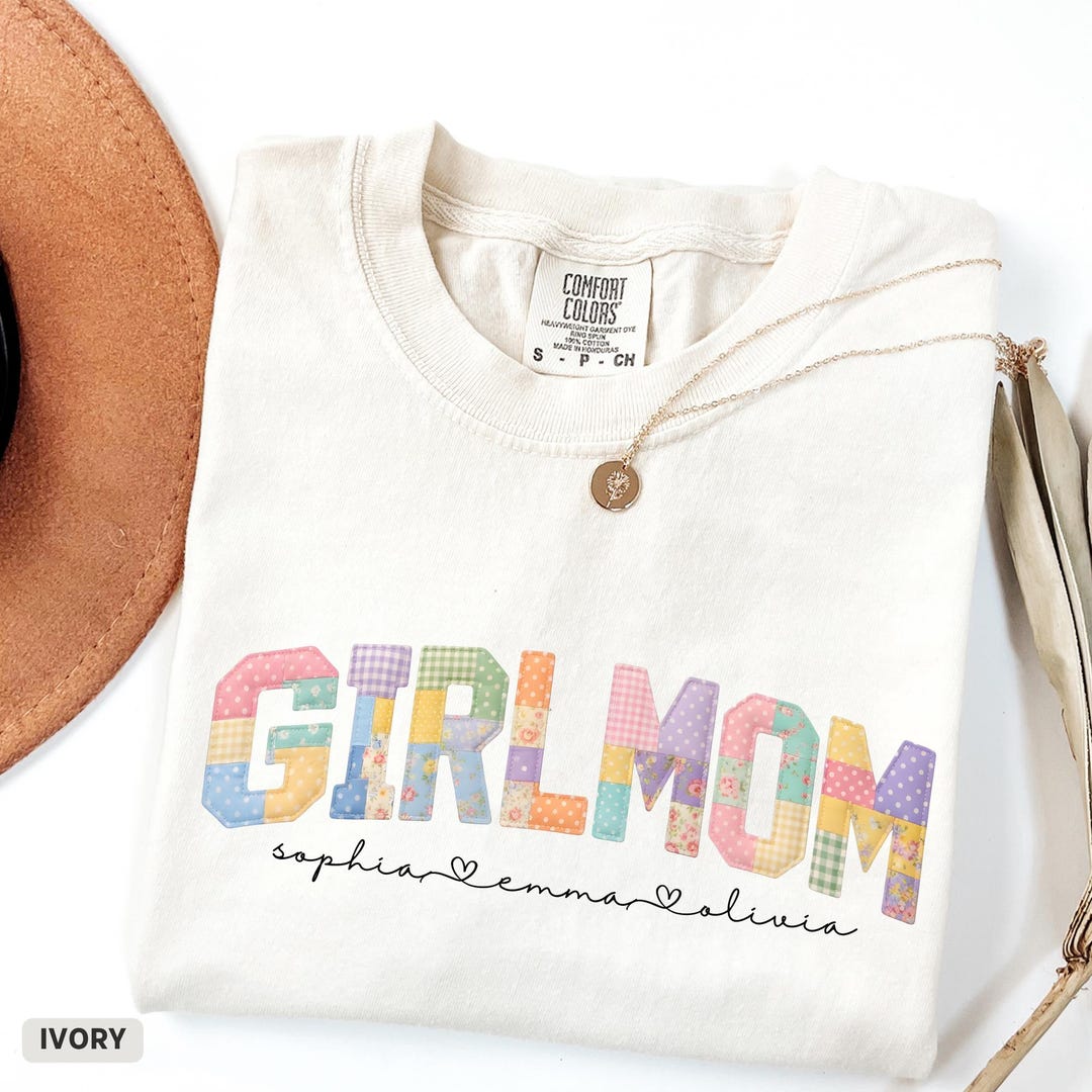 Custom Girlmom Faux Patchwork Shirt With Kids Names, Comfort Colors ...