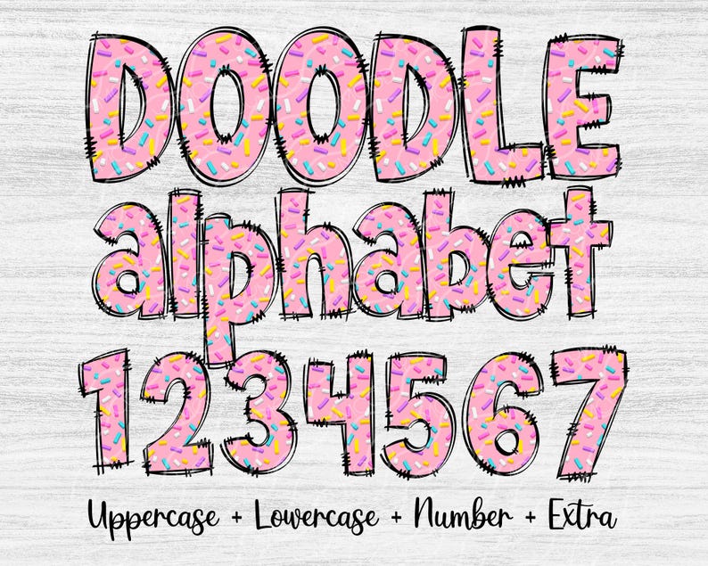 Sprinkles Doodle Letters Alphabet PNG, Hand Drawn Clip Art Bundle ...