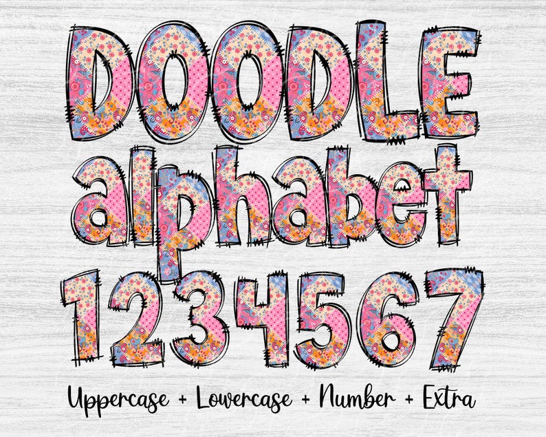 Patchwork Doodle Letters Alphabet PNG, Hand Drawn Clip Art Bundle ...