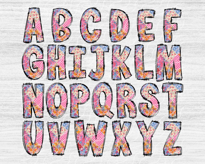 Patchwork Doodle Letters Alphabet PNG, Hand Drawn Clip Art Bundle ...