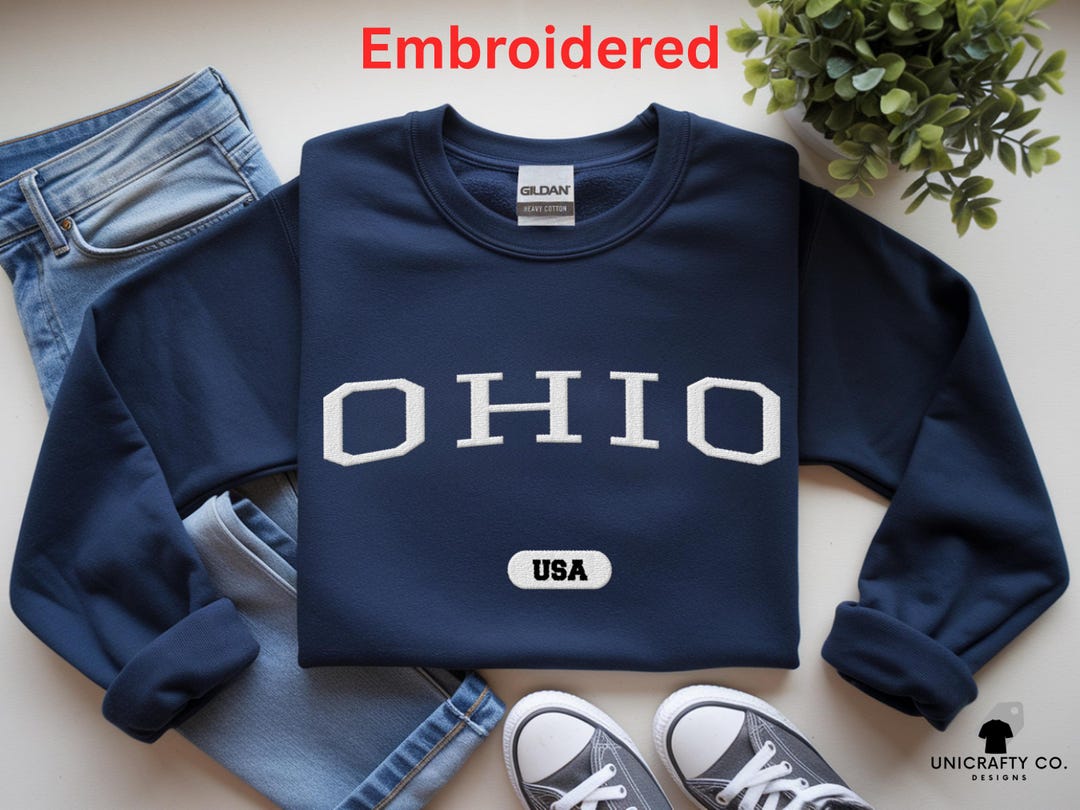 Embroidered Ohio Sweatshirt - State Pride Apparel, Crewneck Long Sleeve ...