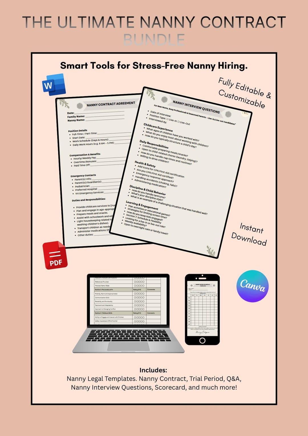 Nanny Contract Template Bundle: Editable PDF, Fillable, Instant ...