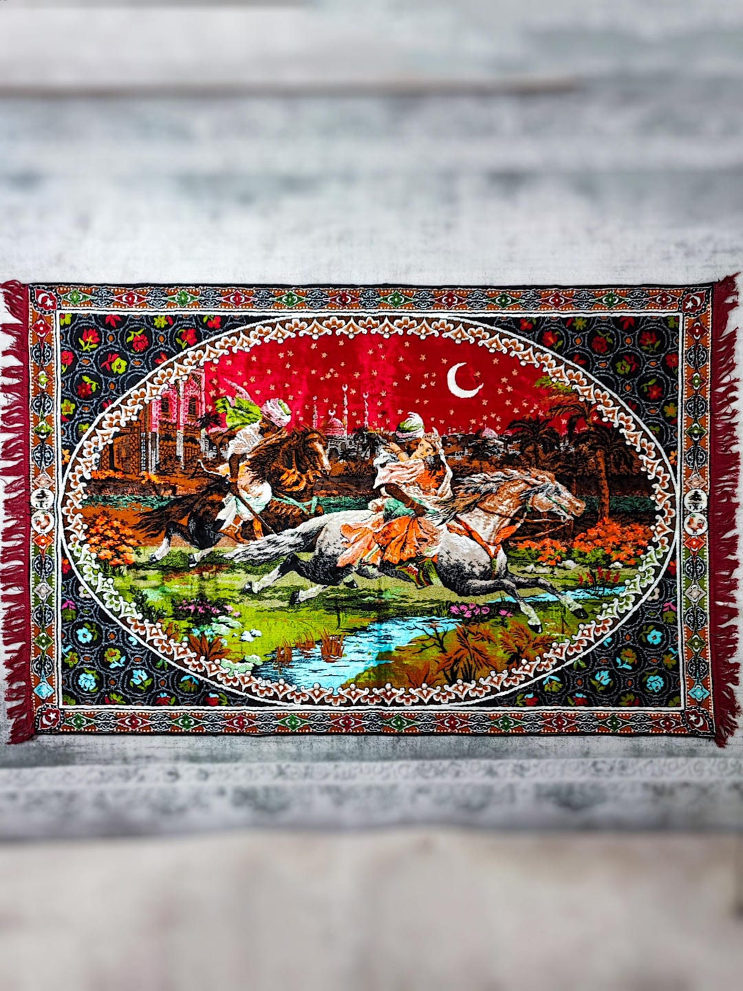 60s Vintage Middle Eastern Tapestry | Princess Abduction Scene ...