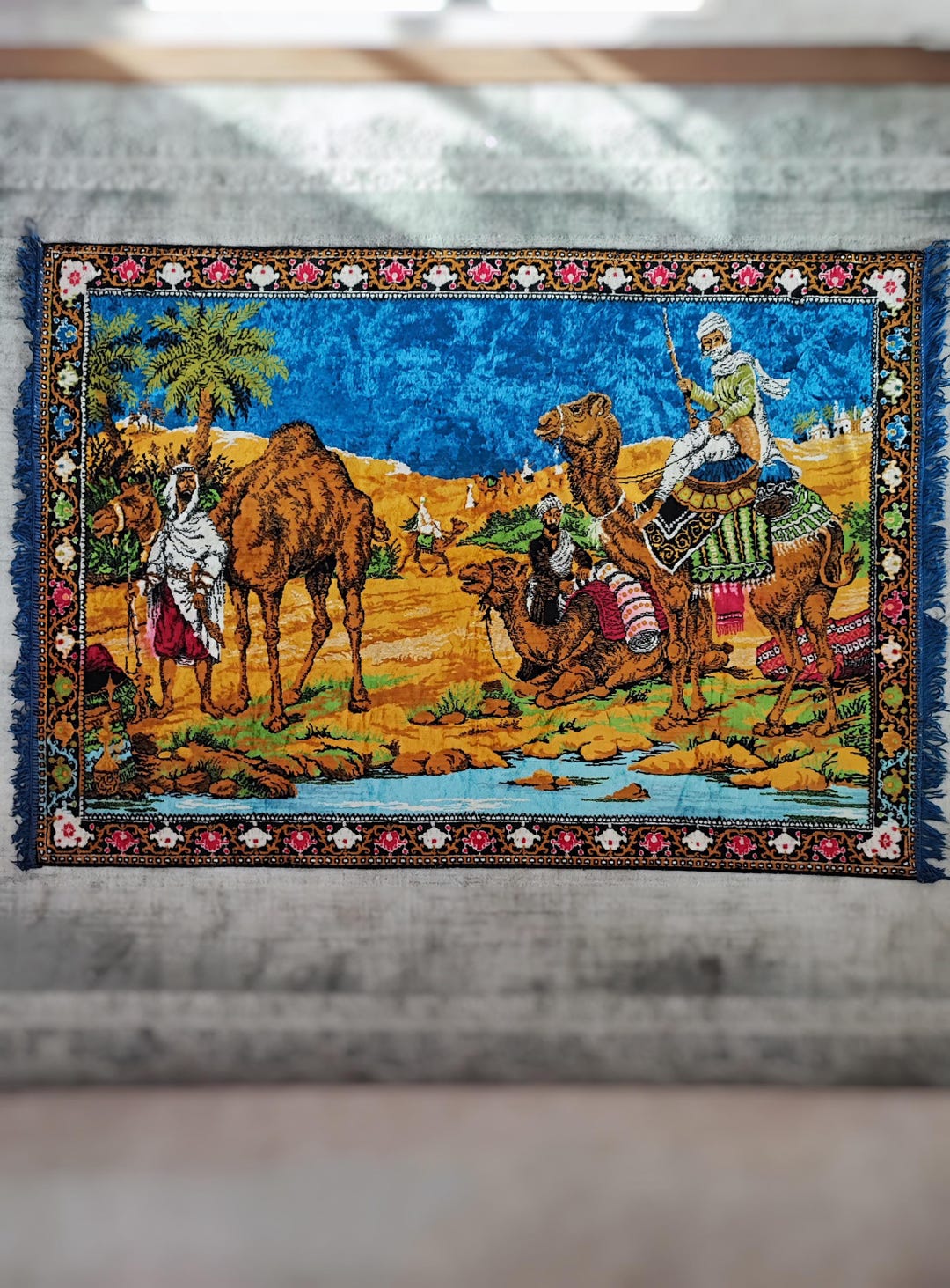 Vintage 1970s Velvet Desert Scene Tapestry – Large Wall Carpet –desert ...