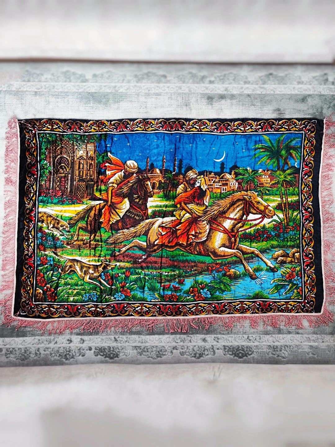 Vintage Middle Eastern Tapestry: Princess Abduction Scene, Velvety ...