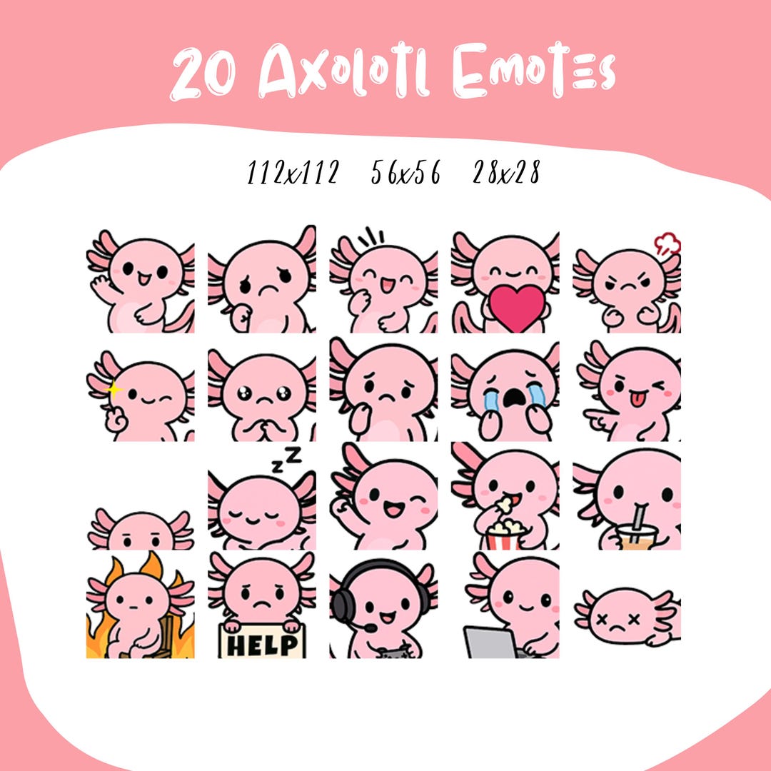 20 Axolotl Emotes // Twitch - Youtube - Slack - Emojis // Instant ...