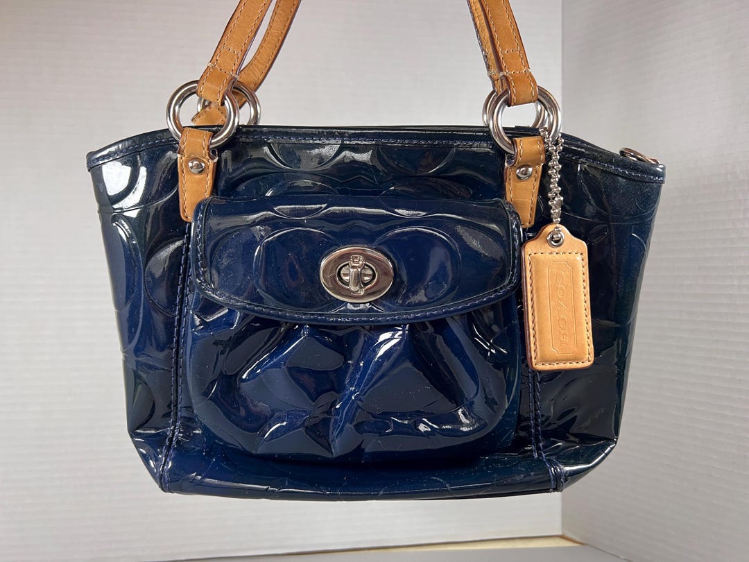 Coach Navy Blue Patent Leather Satchel: Top Handle Bag - Etsy