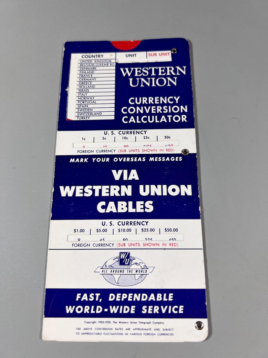 1960 Western Union Currency Conversion Calculator – Slide Rule Style ...