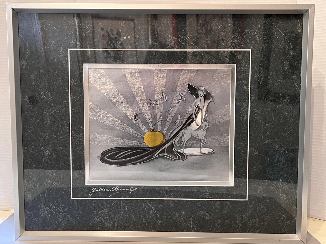Signed Art Deco Lady and Unicorn Print: Gilden & Bransky, Matted 16" X ...