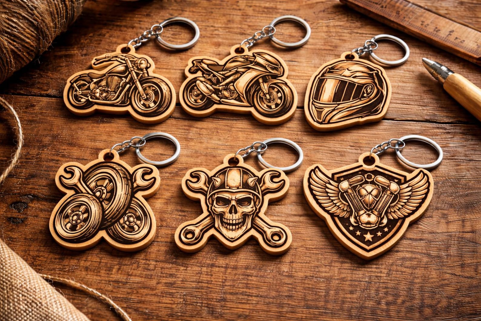 Motorcycle Keychain SVG Bundle | 6 Laser Cut Keychain Designs ...