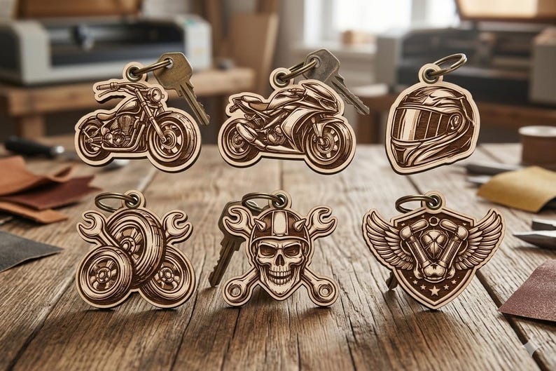 Motorcycle Keychain SVG Bundle | 6 Laser Cut Keychain Designs ...