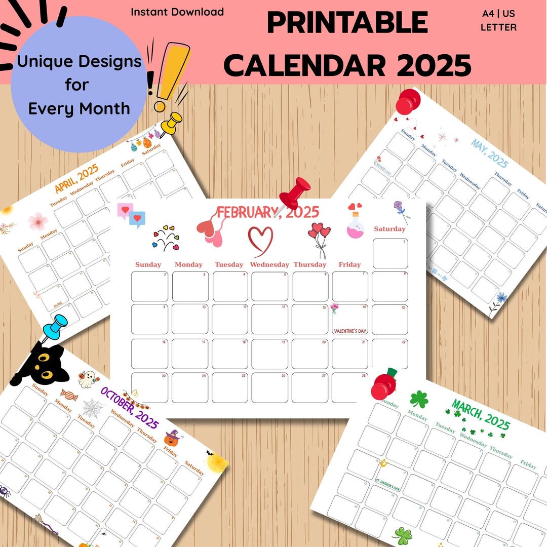 2025 Calendar Printable, Summer Cute Kids Calendar 2025, Wall Calendar ...