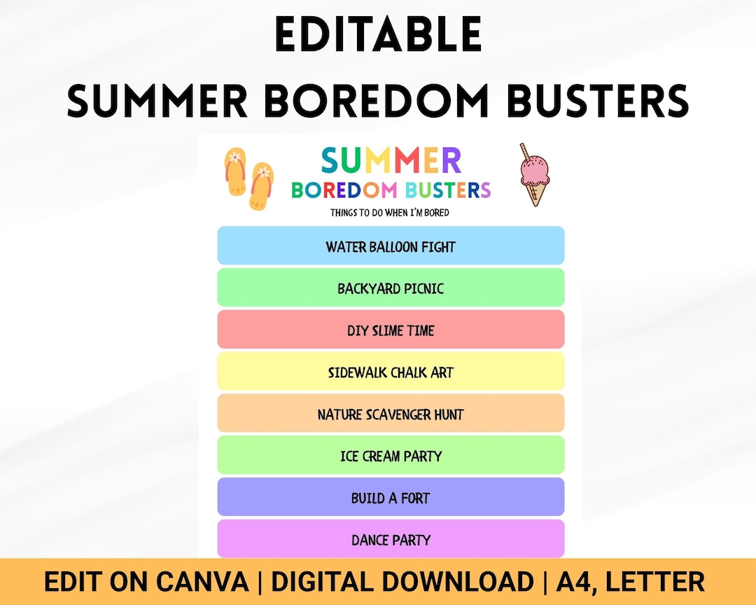 Editable Summer Boredom Busters for Kids and Families, Kids Schedule ...