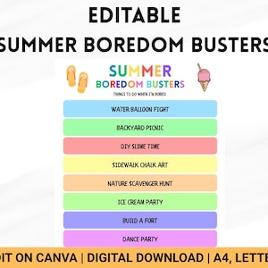 Editable Summer Boredom Busters for Kids and Families, Kids Schedule ...