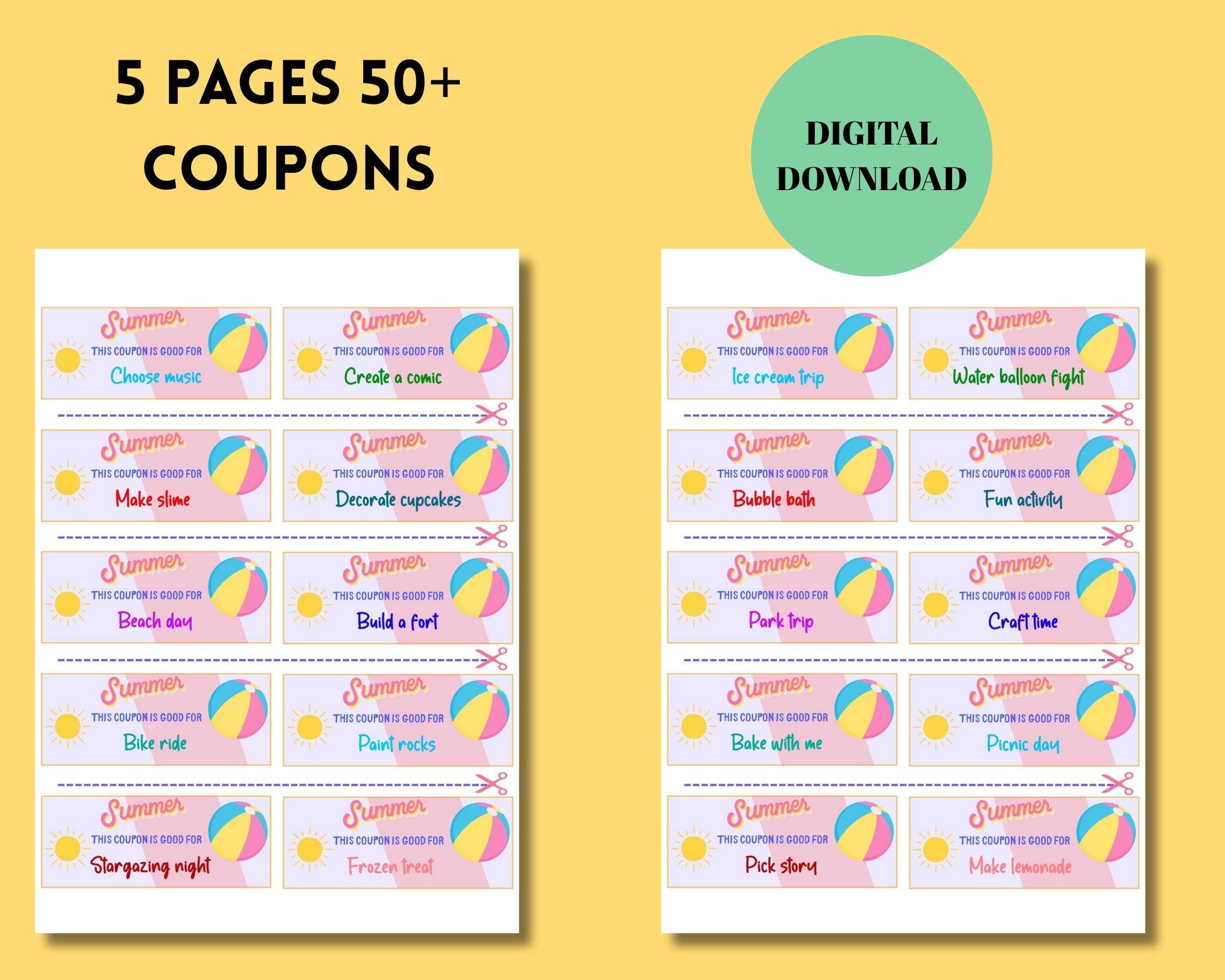 Summer Coupon Book Printable, Custom Coupon Book, Kids Reward Coupons ...