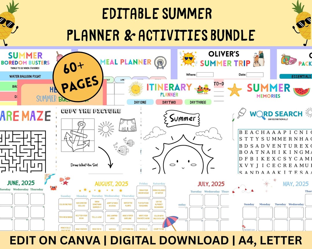 Editable Summer Activities & Planner Bundle, Editable Summer Planner ...