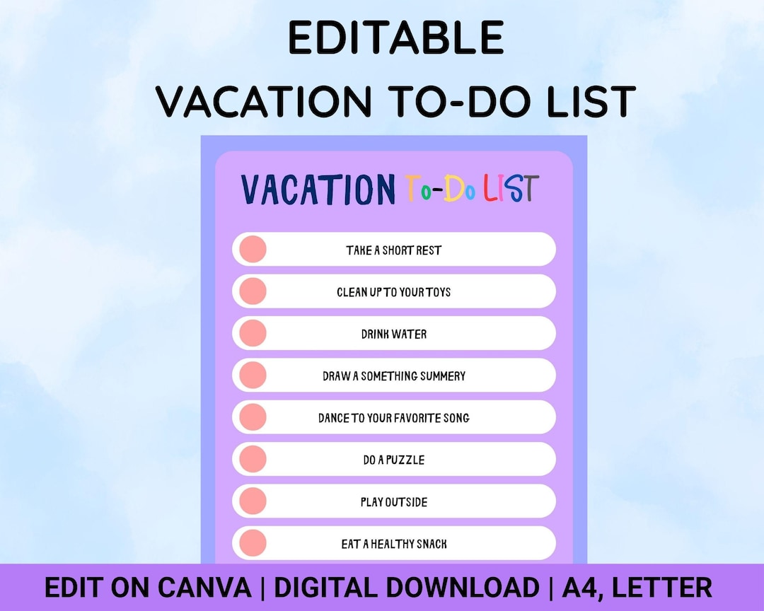 Editable Travel to Do List, Kids Printable Vacation to Do List ...