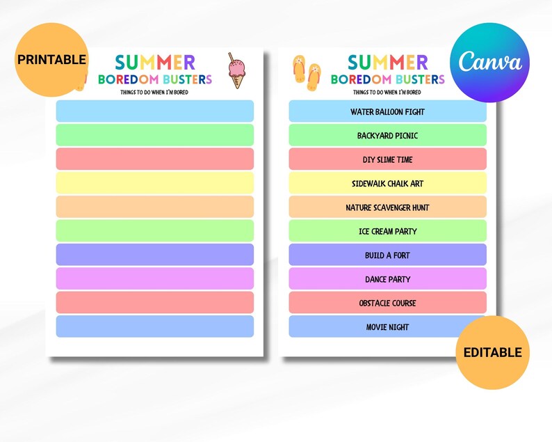 Editable Summer Boredom Busters for Kids and Families, Kids Schedule ...