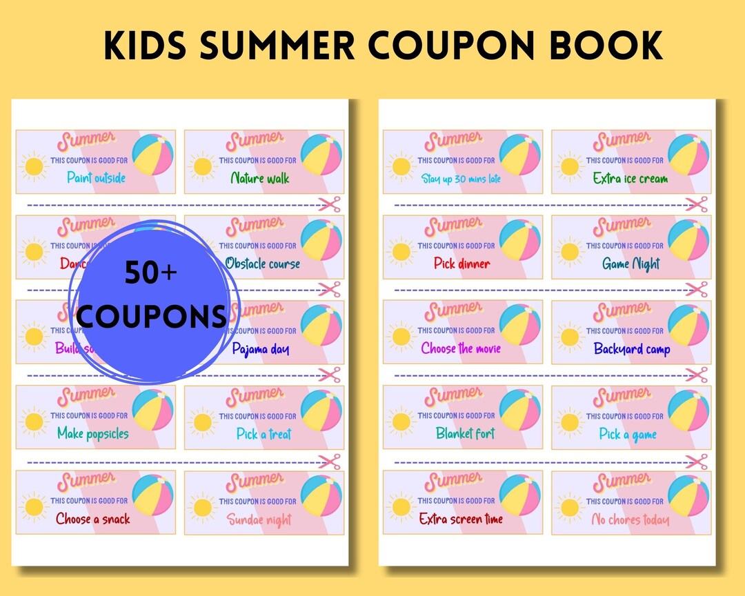 Summer Coupon Book Printable, Custom Coupon Book, Kids Reward Coupons ...
