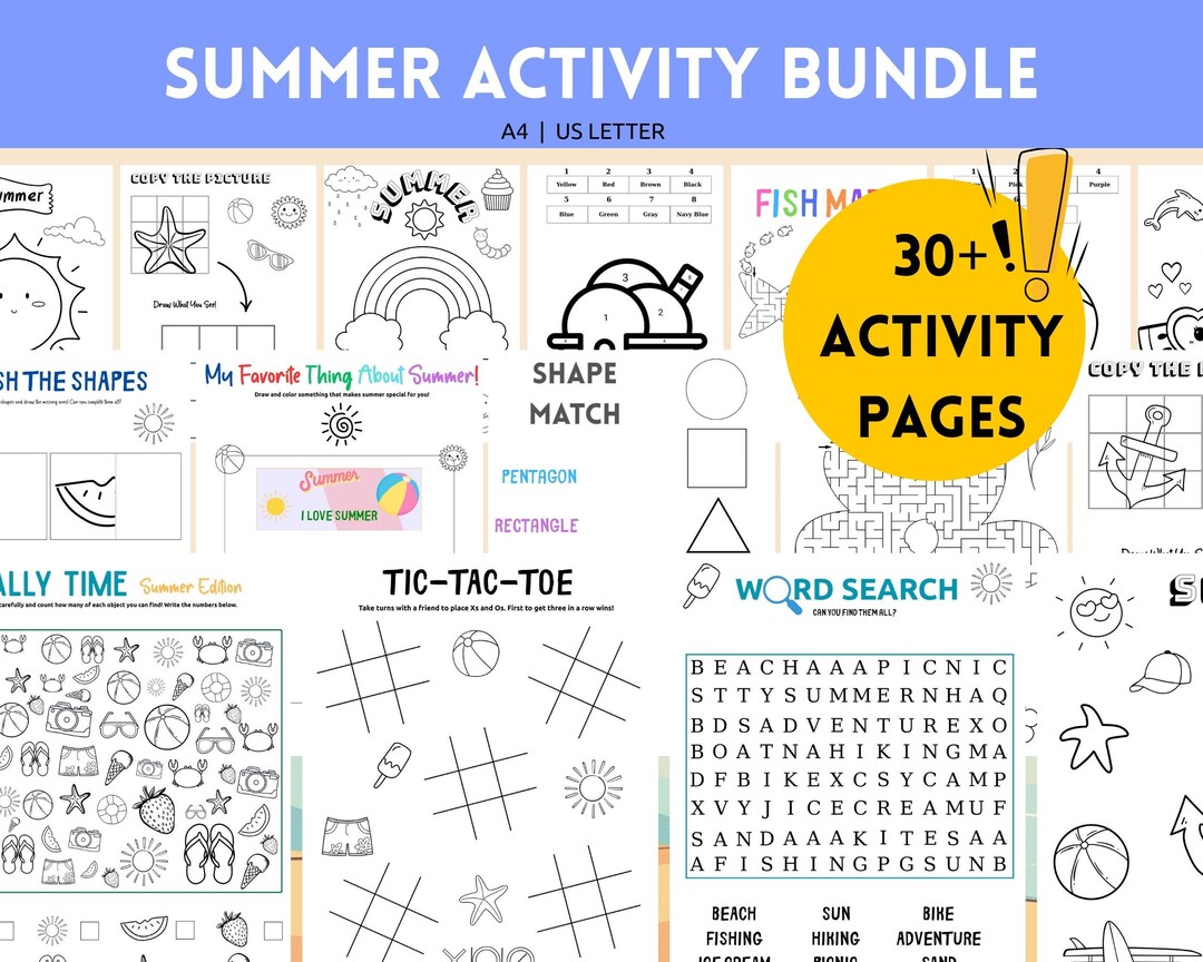 Kids Summer Activity Printable Set, Printable Activity Bundle, Summer ...