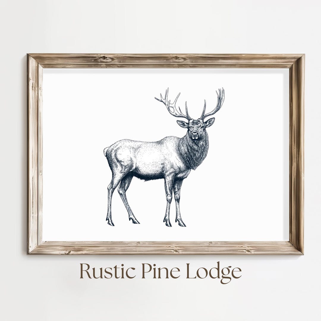Hunting Digital Wall Art Printable Sketch Elk, Man Cave Outdoor Hunting ...