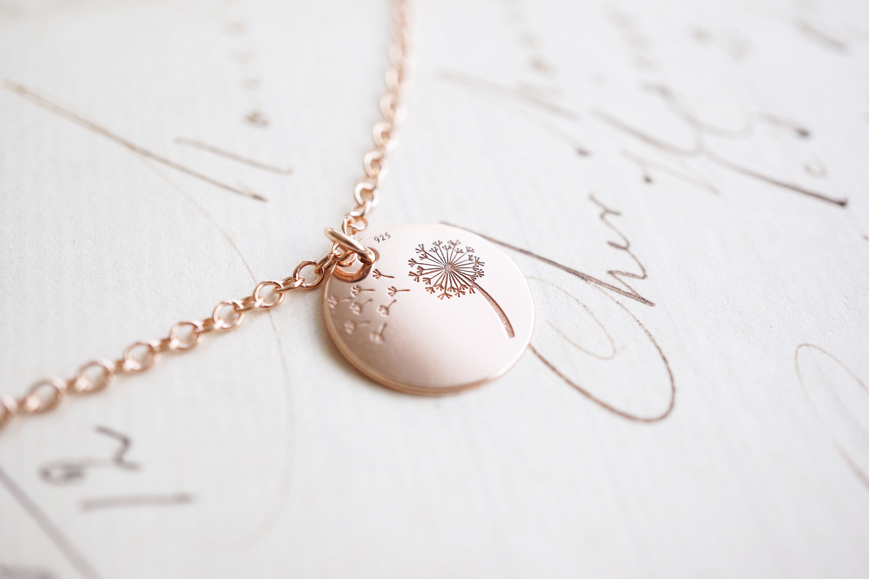 Rose Gold Plated Sterling Silver Dandelion Puff Necklace | Etsy