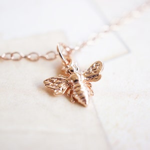 Dainty Rose Gold Bee Necklace - Etsy
