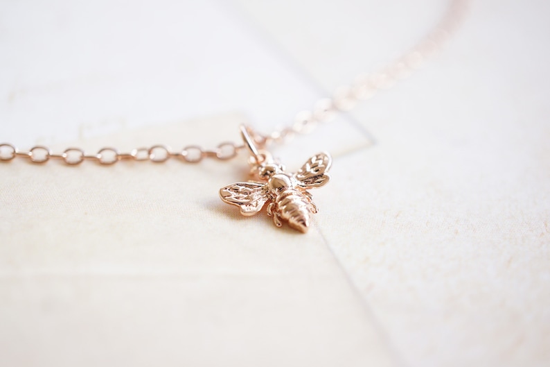 Dainty Rose Gold Bee Necklace - Etsy
