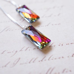 Silver, Swarovski Red Orange Rectangle Crystal Threader Earrings - Etsy