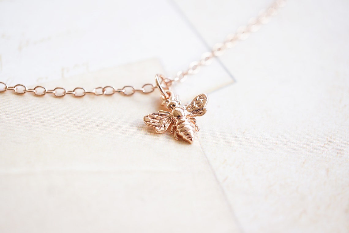 Dainty Rose Gold Bee Necklace - Etsy