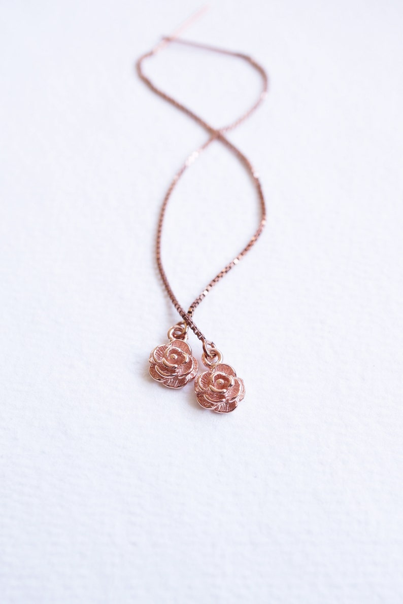 Rose Gold Rose Blossom Threader Earrings - Etsy