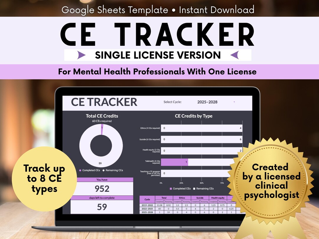 CEU Tracker: Google Sheet for Mental Health Professionals With One ...