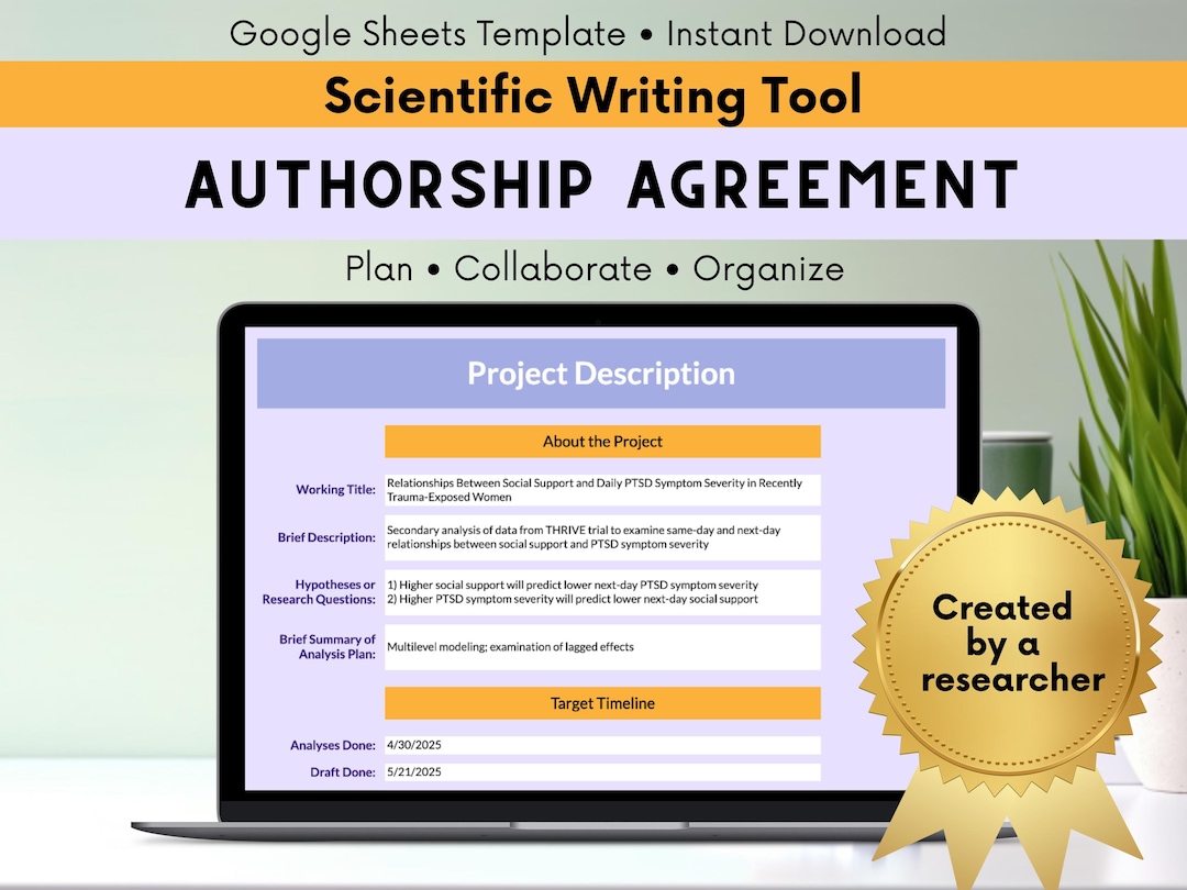 Authorship Agreement Form - Google Sheets Template - Scientific ...