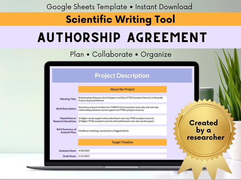 Authorship Agreement Form - Google Sheets Template - Scientific ...