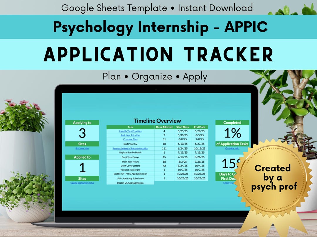 Psych Internship APPIC Application Tracker | Timeline + Dashboard ...
