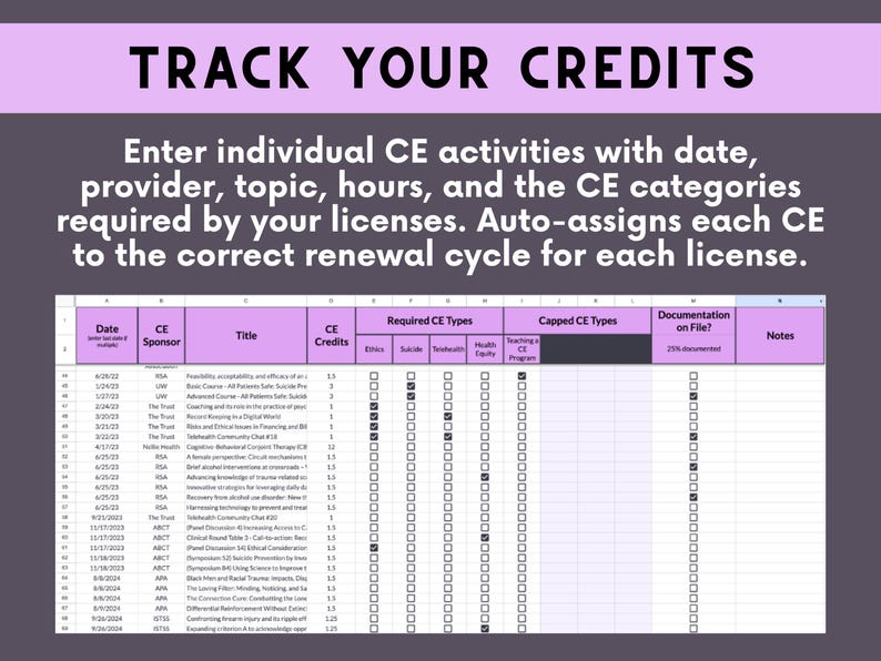 CEU Tracker (multi-license Version): Google Sheet for Mental Health ...