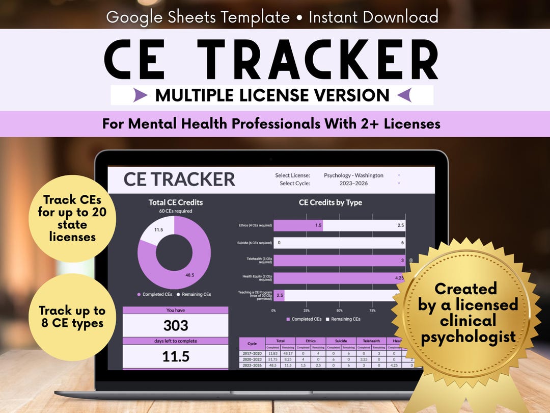 CEU Tracker (multi-license Version): Google Sheet for Mental Health ...
