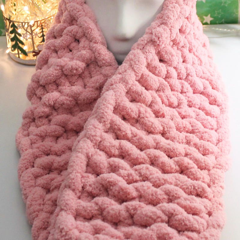 Knitted Chenille Pink Scarf - Etsy UK