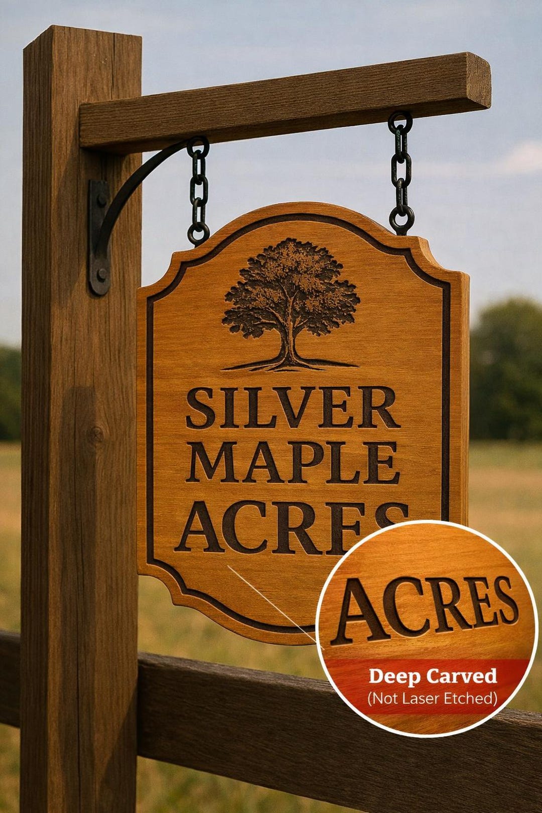 Custom Farmhouse Hanging Sign – Deep Engraved Wooden Outdoor Sign With ...