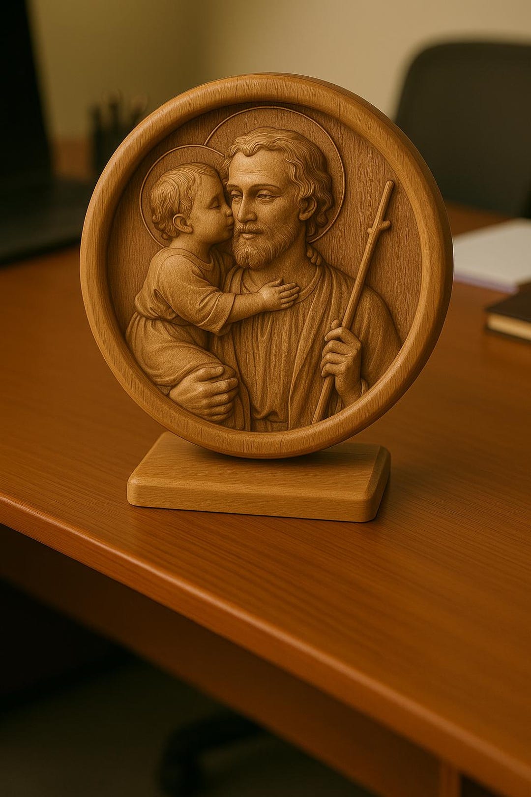St. Joseph With Child Jesus Wooden Plaque Hand Carved Catholic Saint St ...