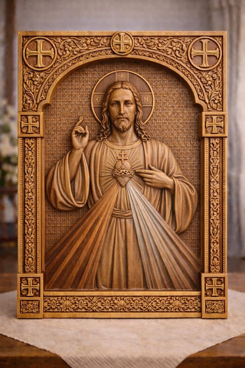 Divine Mercy Jesus Wood Carving – Jesus I Trust in You Wall Art ...